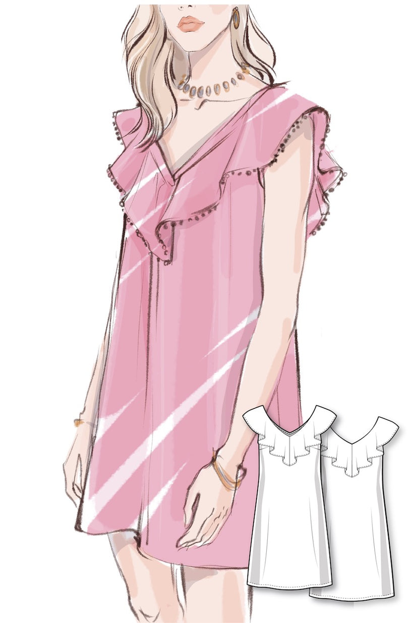 Sewing Pattern - Flounce V-Neck Dress – Dressy Talk